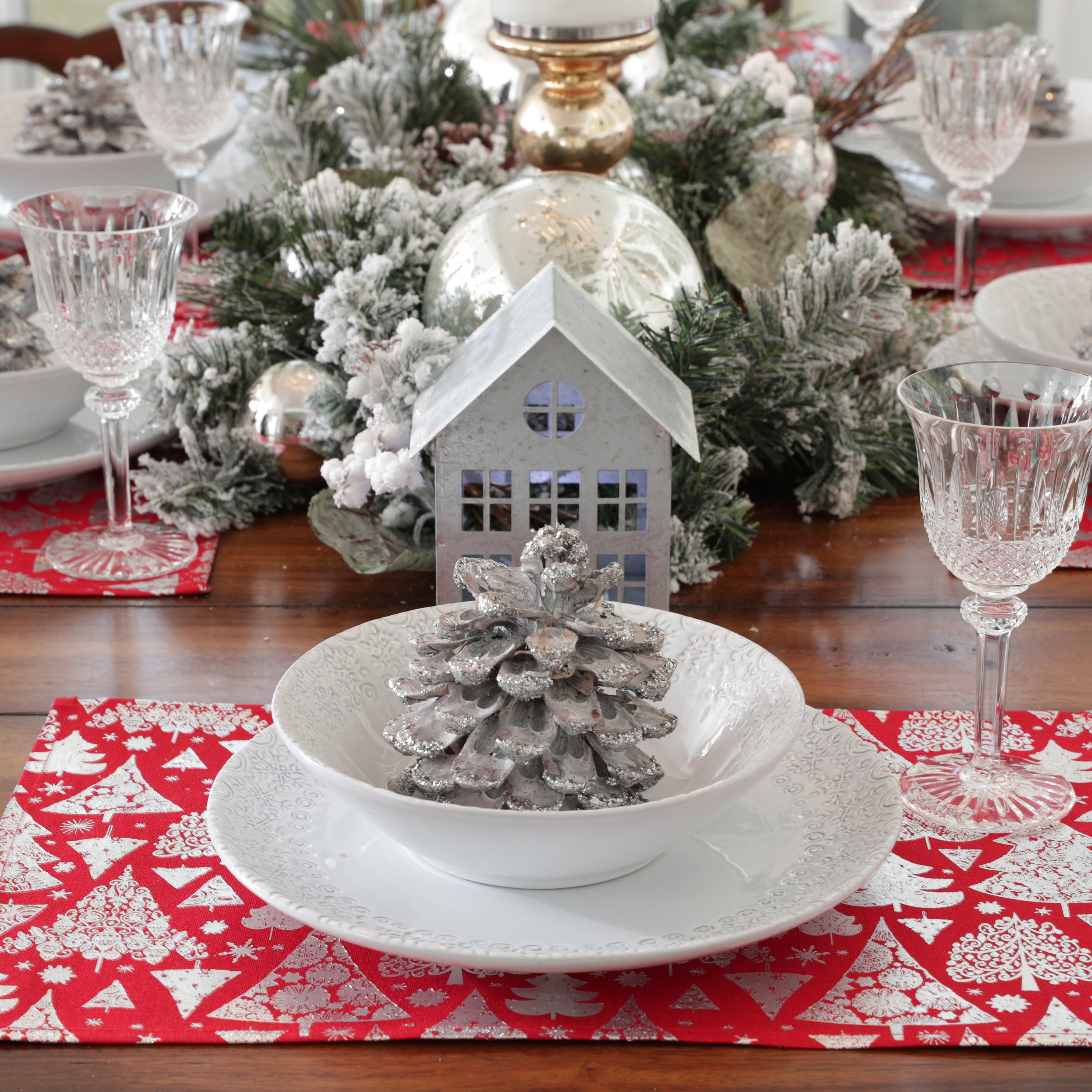 Indoor Metallic Christmas Trees Red Placemat (Set of 2) - Pillow Perfect