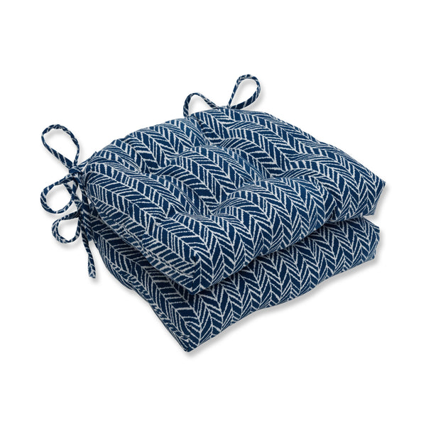Herringbone Ink Blue Reversible Chair Pad (Set Of 2) - Pillow Perfect