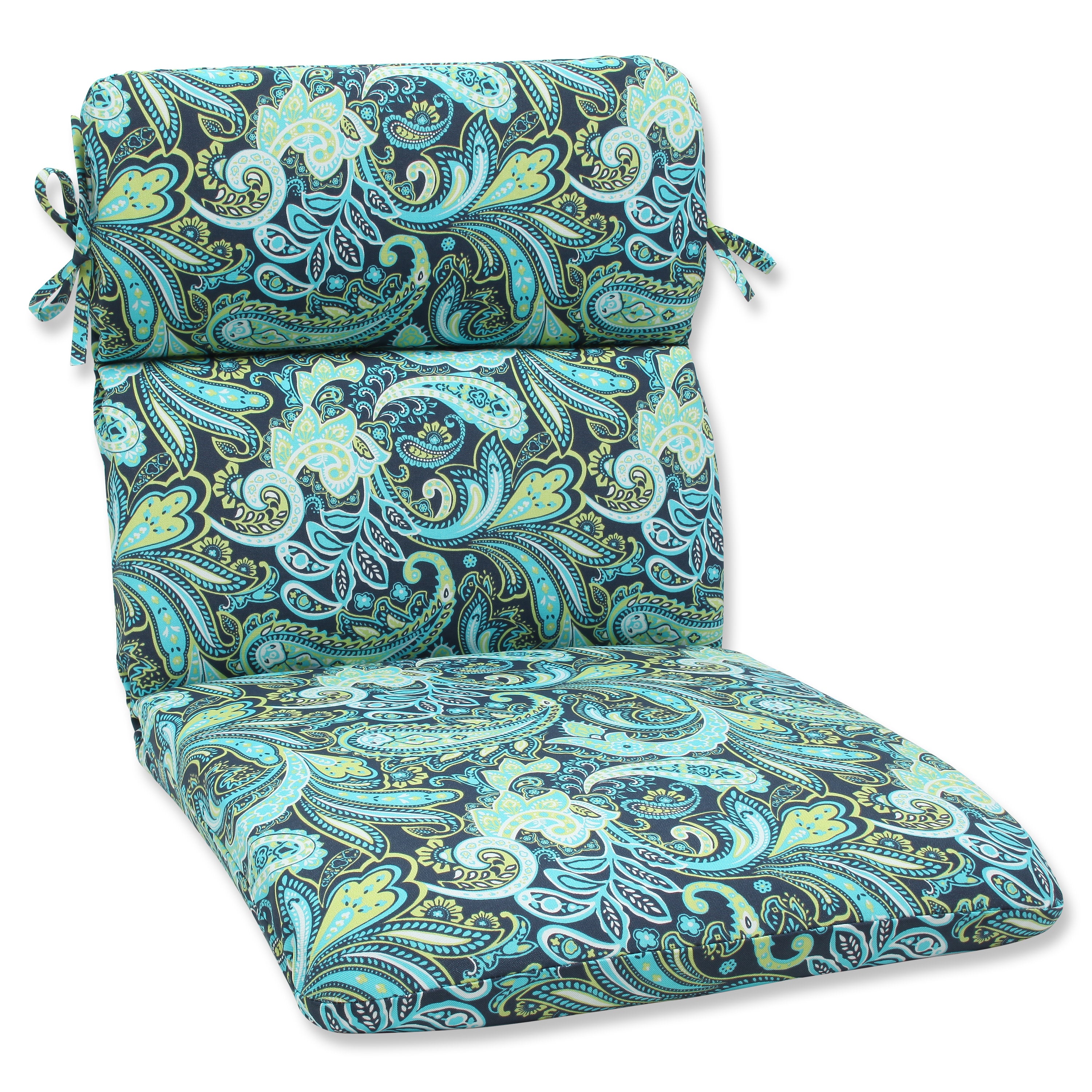 Pretty Paisley Navy Rounded Corners Chair Cushion - Pillow Perfect