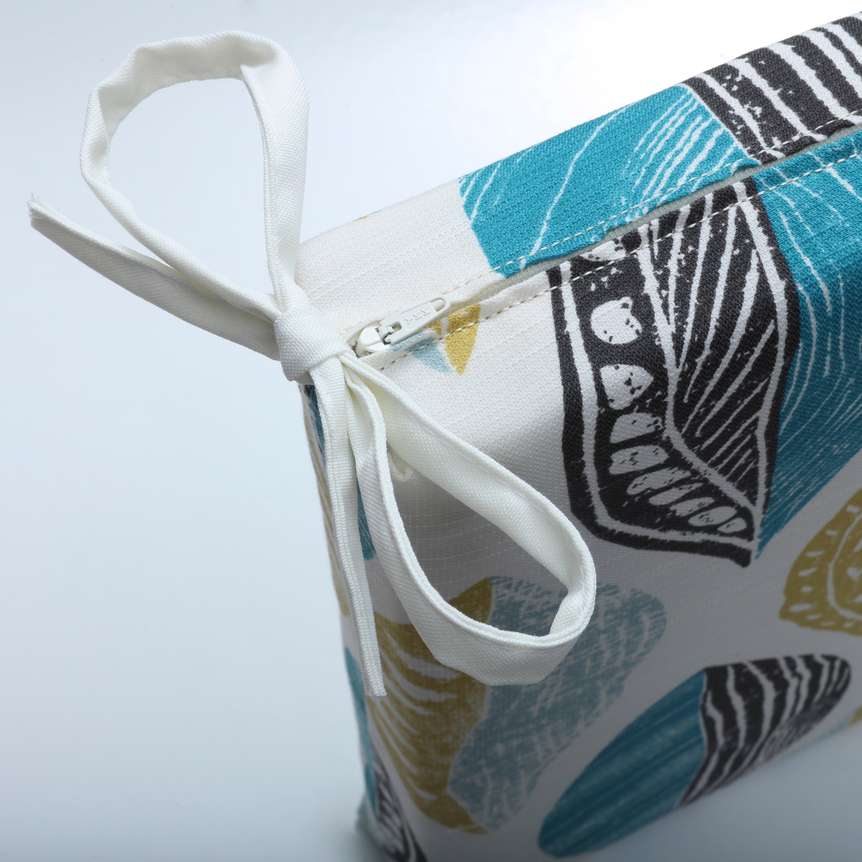 Outdoor/Indoor Leaf Block Teal/Citron Squared Corners Seat Cushion ...