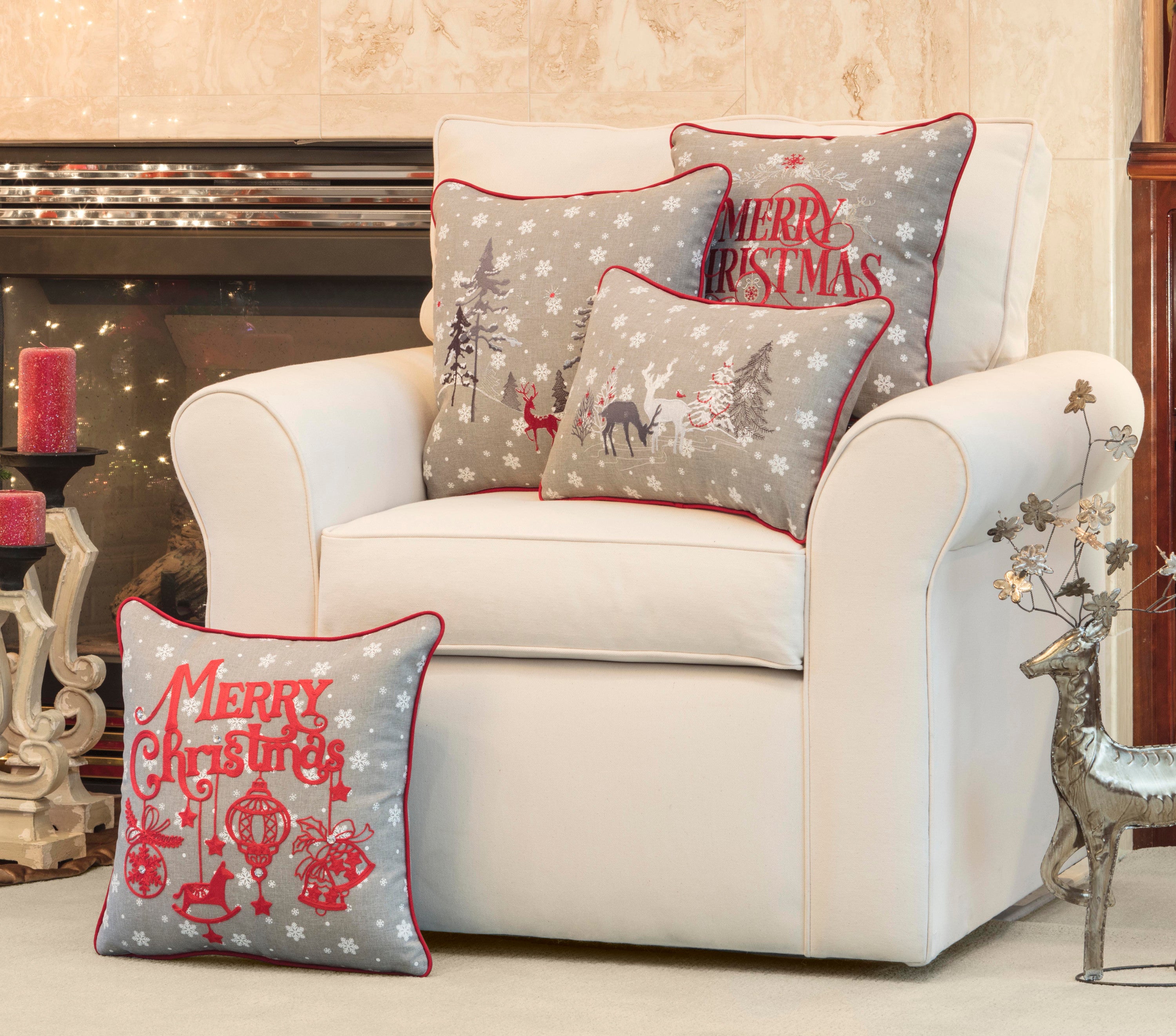 Indoor White Christmas Grey Rectangular Throw Pillow - Pillow Perfect